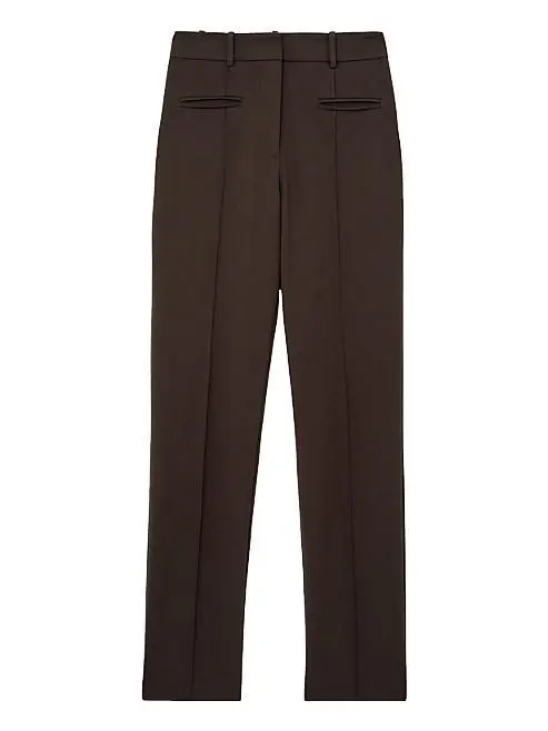 REISS Tapered-leg Stretch-woven Trousers - Chocolate Brown