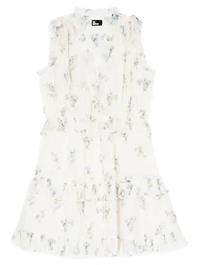 The Kooples Floral-print Tie-up Mini Dress - White / Sky Blue
