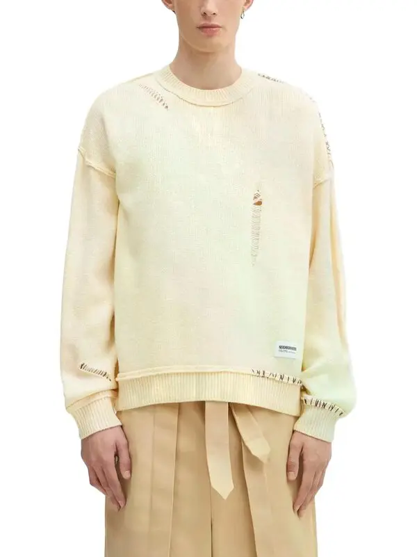 NEIGHBORHOOD Crew Neck Sweater With Distressed Detailing - Neutrals