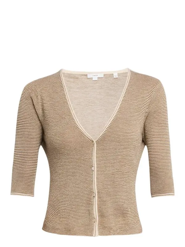 Vince Micro-stripe V-neck Cardigan - Beige