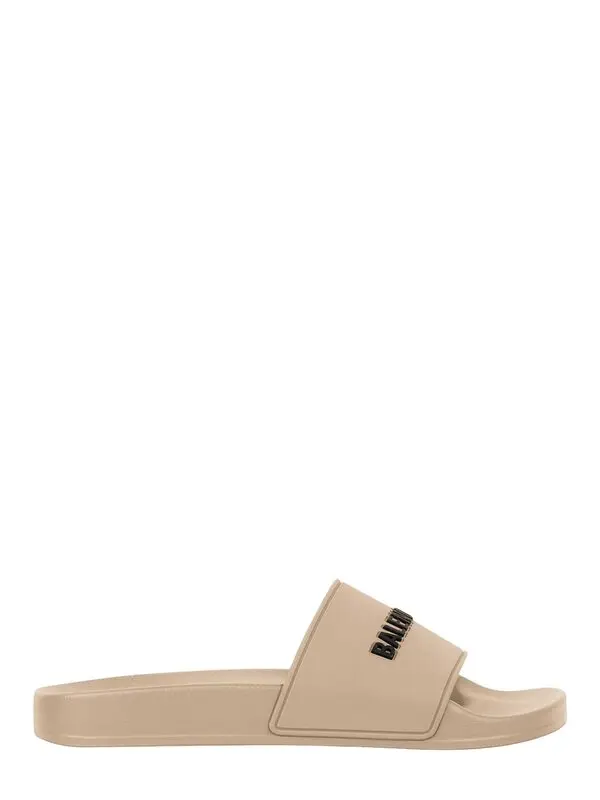 Balenciaga Logo Pool Slide Sandals - 9710 Beige/black