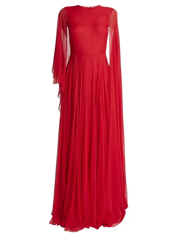 Givenchy Chiffon Draped Cape Gown - Red