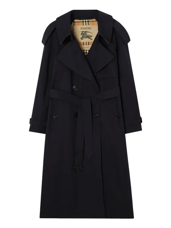 Burberry Long Gabardine Fitzrovia Trench Coat - Coal Blue