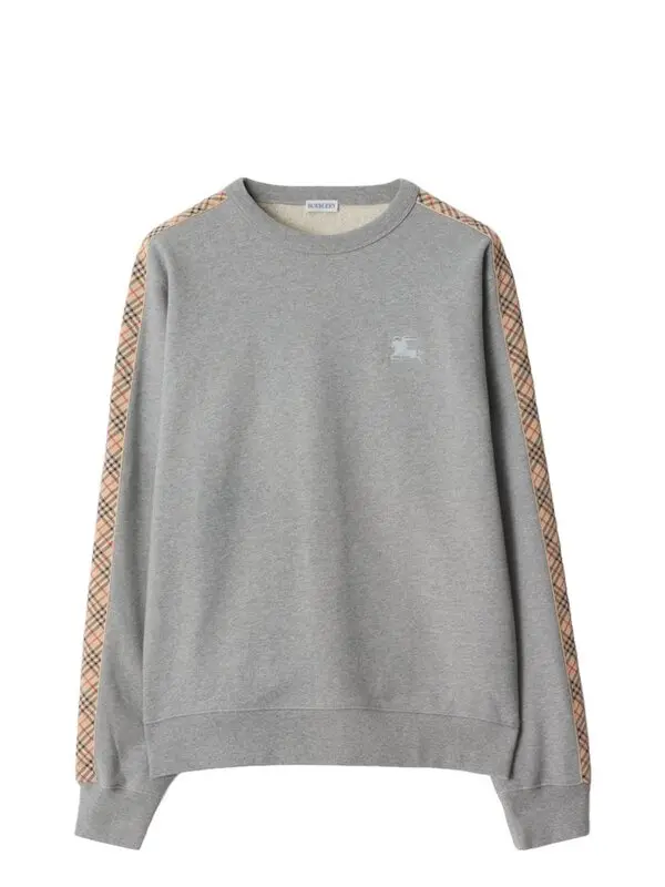 Burberry Check Trim Cotton Sweatshirt - Pale Grey Melange