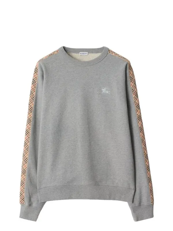 Burberry Check Trim Cotton Sweatshirt - Pale Grey Melange