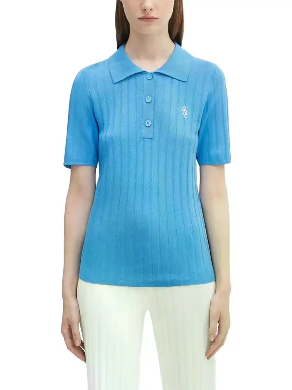 SPORTY & RICH Ribbed Polo Shirt - Blue