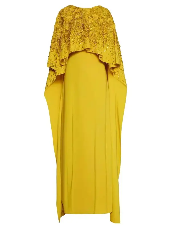 Oscar De La Renta Sequin-embellished Cape Maxi Dress - Yellow