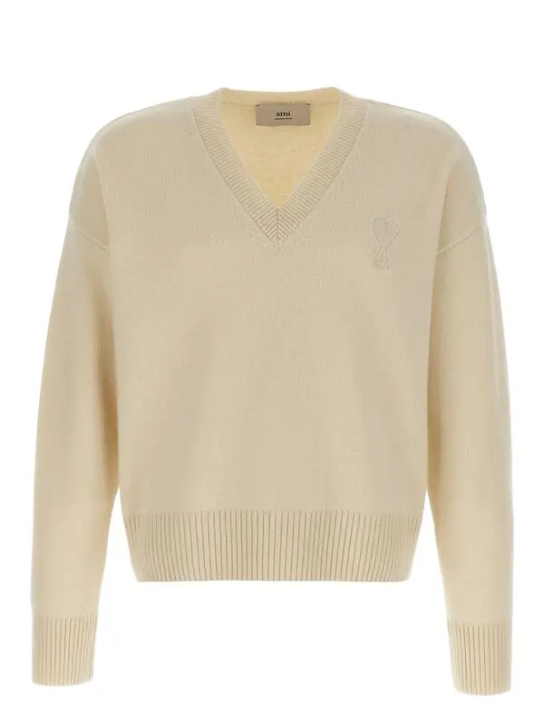 Ami Puff Logo Patch Sweater - Beige