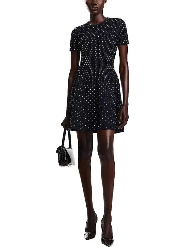 Emporio Armani Striped And Polka Dot Jacquard Motif Dress - Fancy Blue