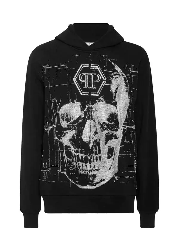 Philipp Plein Cotton Hoodie With Crystal Skull - Black