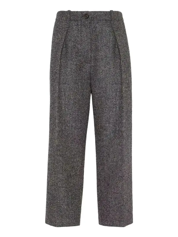 Brunello Cucinelli Herringbone Tweed Pleated Trousers - Blue