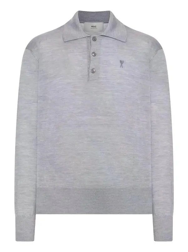 Ami De Coeur Embroidered Wool Polo Shirt - Grey