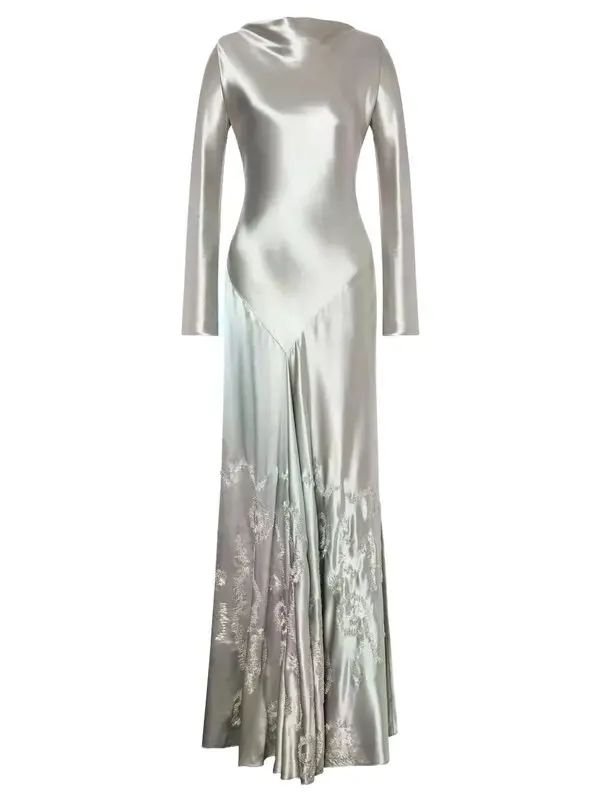 Alberta Ferretti Satin Long Dress - Silver