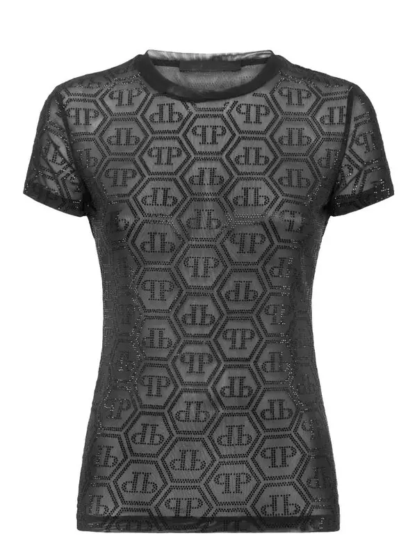 Philipp Plein Tulle Monogram Strass T-shirt - Black