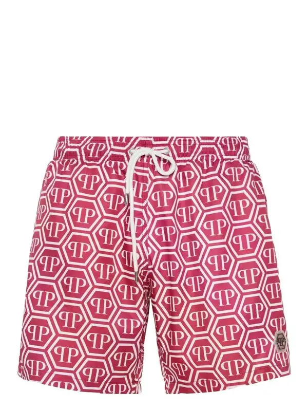 Philipp Plein Monogram Hexagon Swim Shorts - Red