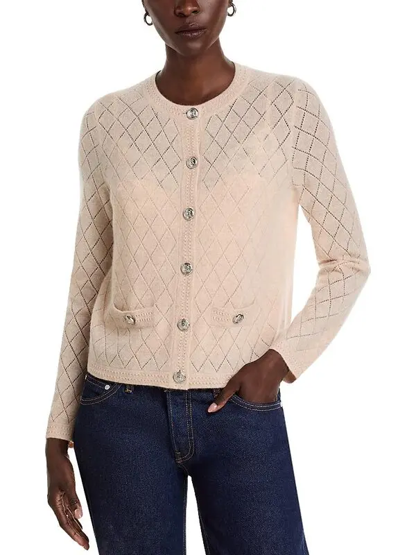 Bloomingdale'S Cashmere Crewneck Cardigan Sweater - Heather Oatmeal