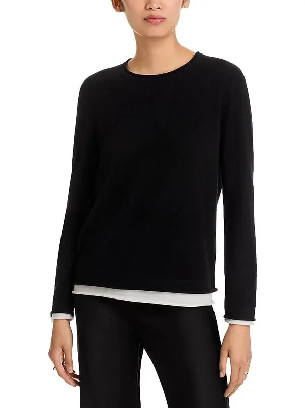 Bloomingdale'S Double Layer Cashmere Crewneck Sweater - Black/ivory