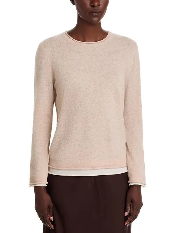 Bloomingdale'S Double Layer Cashmere Crewneck Sweater - Heather Oatmeal/ivory