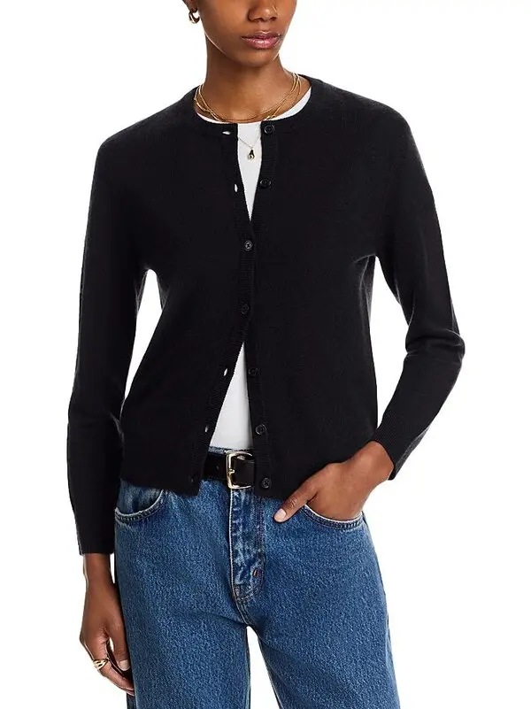 Bloomingdale'S Cashmere Crewneck Cardigan Sweater - Black