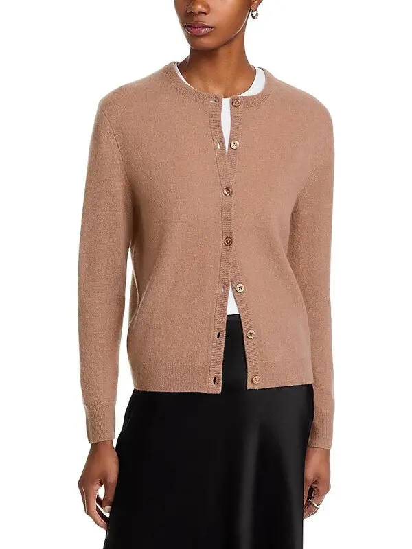 Bloomingdale'S Cashmere Crewneck Cardigan Sweater - Camel