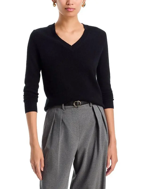 Bloomingdale'S 100% Cashmere V-neck Sweater - Black
