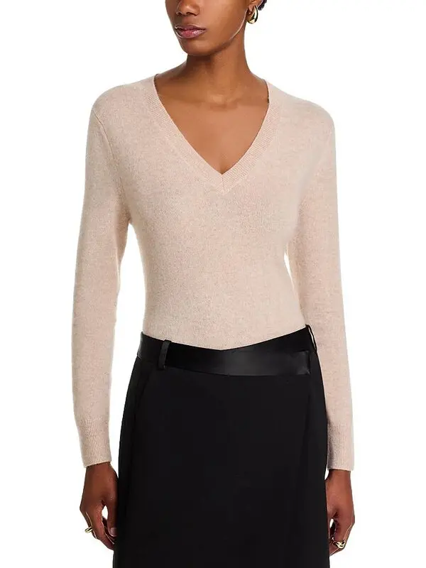Bloomingdale'S 100% Cashmere V-neck Sweater - Heather Oatmeal
