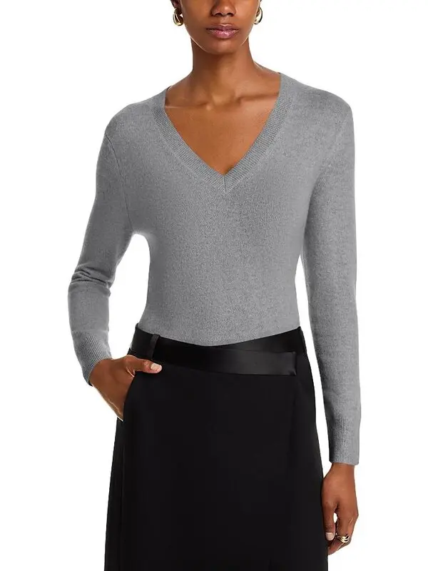 Bloomingdale'S 100% Cashmere V-neck Sweater - Medium Grey