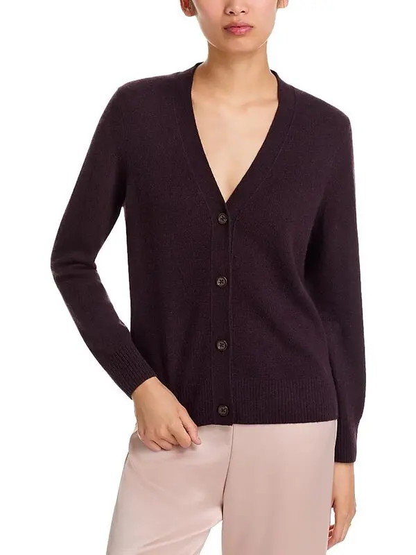 Bloomingdale'S Cashmere V-neck Cardigan Sweater - Dark Brown