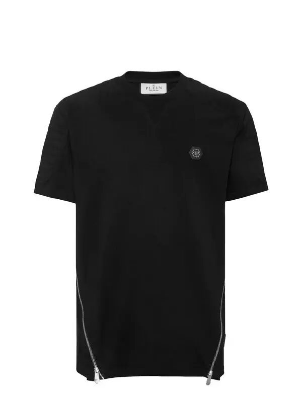Philipp Plein Zip-detail Padded-shoulder T-shirt - Black
