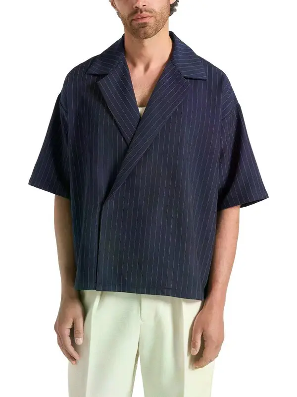 Manière De Voir Abel Boxy Pinstripe Double-breasted Shirt - Blue