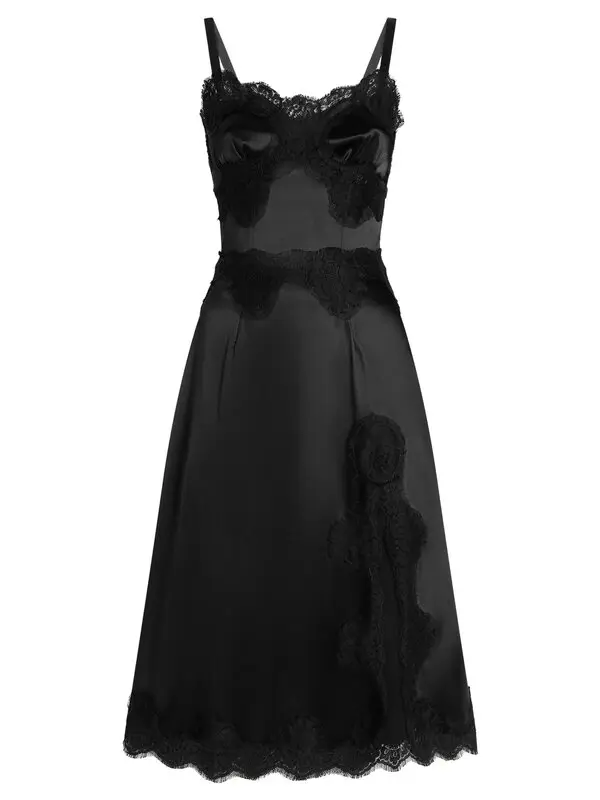 Dolce & Gabbana Stretch Satin Slip Dress - Black
