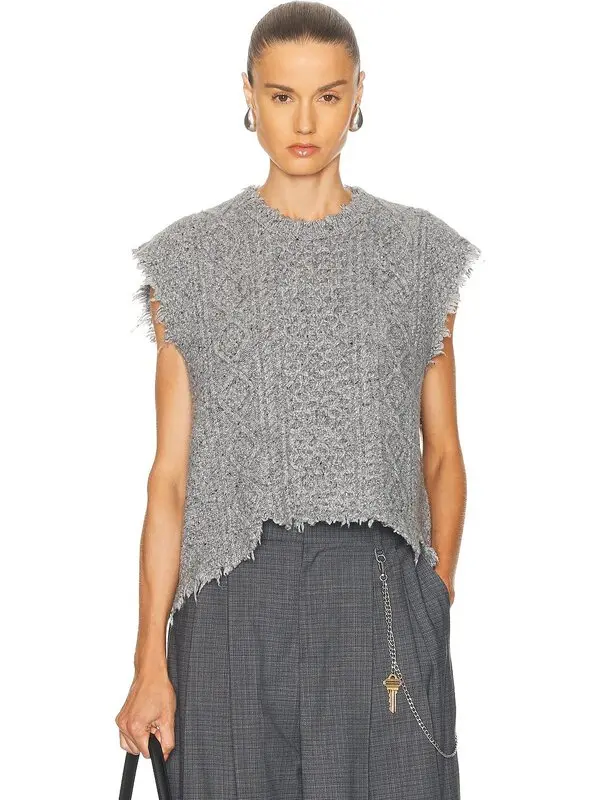 R13 Boyfriend Cable Knit Sweater Vest - Heather Grey Tweed