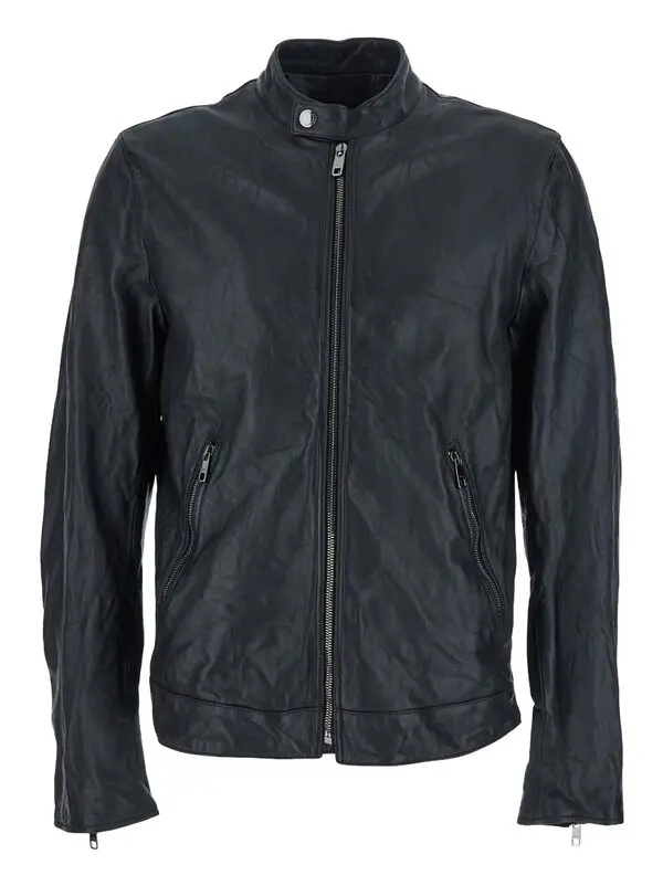 Dolce & Gabbana Crewneck Leather Jacket - Black