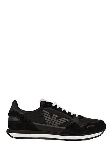 Emporio Armani Leather And Textile Sneakers - Black