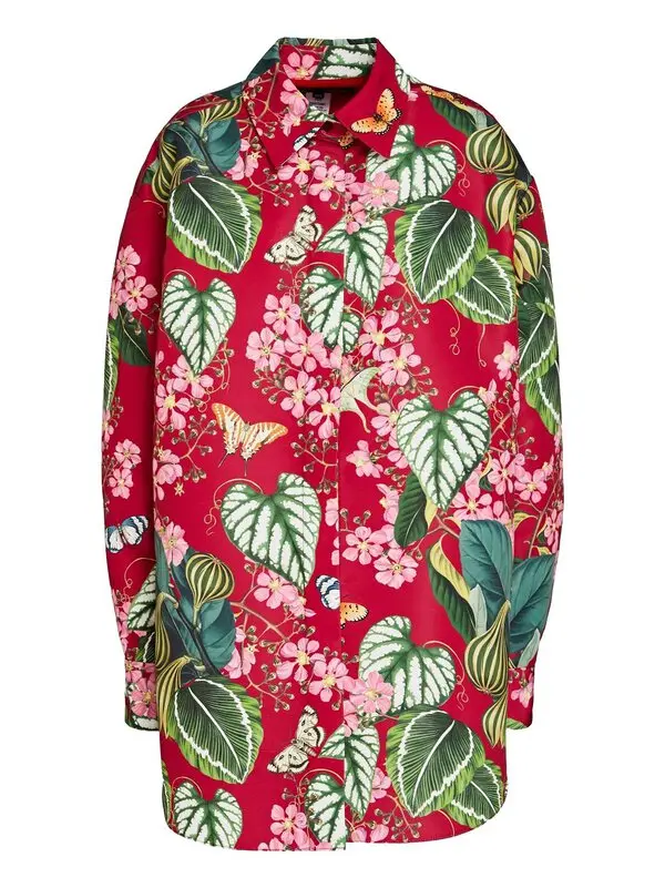 Oscar De La Renta Oversized Printed Faille Shirt - Burgundy