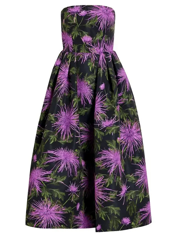 Oscar De La Renta Strapless Floral-print Faille Gown - Midnight Blue