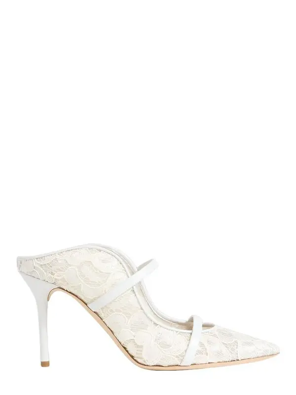 MALONE SOULIERS Maureen 85 Leather-trimmed Corded Lace Mules - White