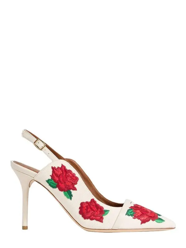 MALONE SOULIERS Marion 85 Embroidered Slingback Pumps - Off-white