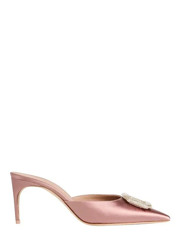 MALONE SOULIERS Mona 70 Crystal-embellished Satin Mules - Rose Gold