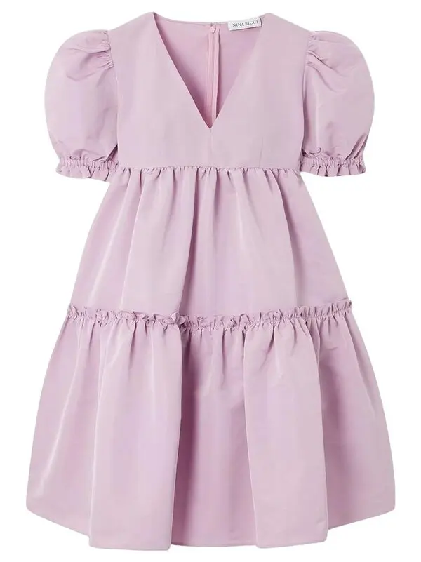 Nina Ricci Pleated Taffeta Mini Dress - Lilac