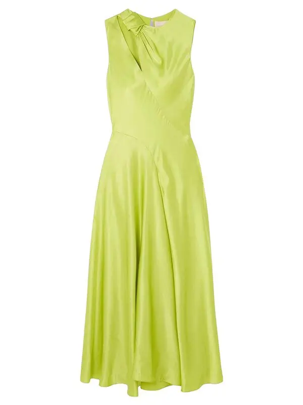 ROKSANDA Alma Asymmetric Knotted Silk-satin Midi Dress - Lime Green