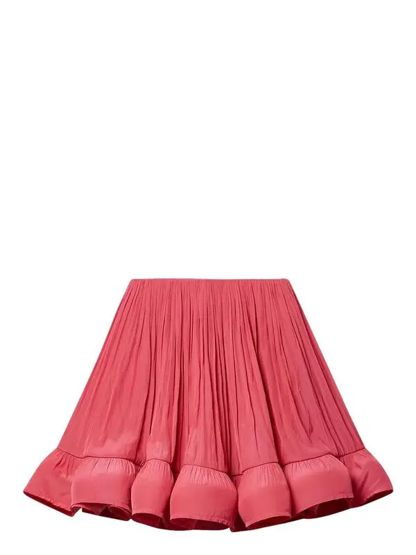 LANVIN Ruffled Gathered Charmeuse Mini Skirt - Coral