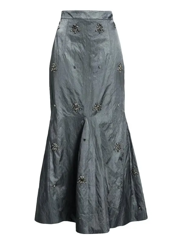 Huishan Zhang Flared Crystal-embellished Crinkled Satin Midi Skirt - Gray