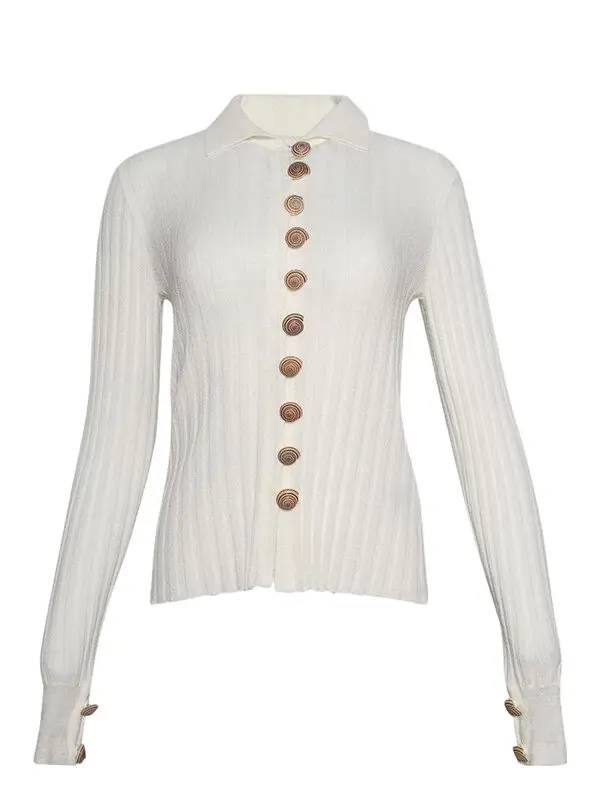 Christopher Esber Sundial Shell Ribbed Knit Cardigan - White