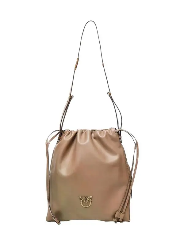 Pinko Drawstring Leather Shoulder Bag - Brown