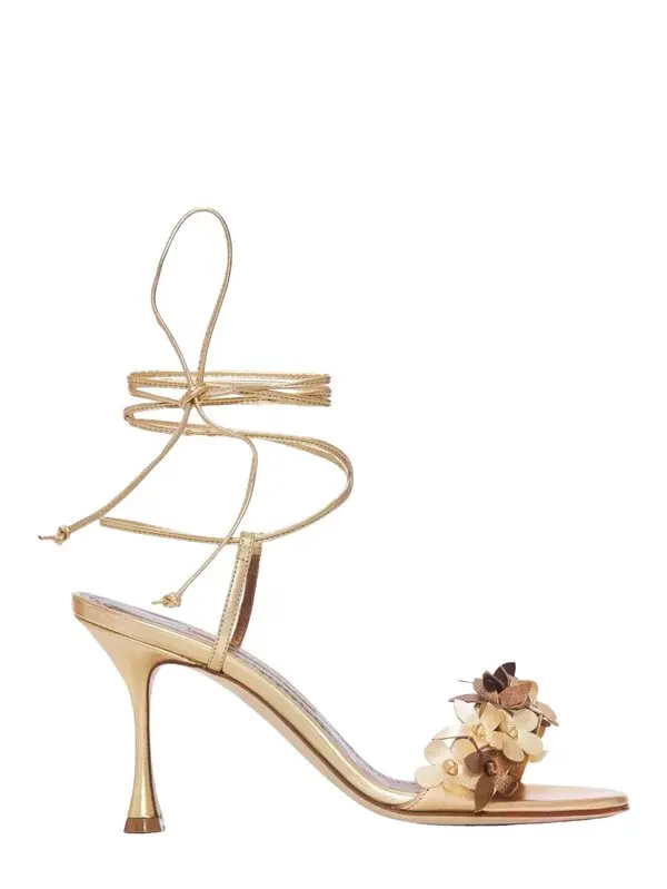 Manolo Blahnik 90mm Anista Flower-embellished Lace-up Sandals - Yellow