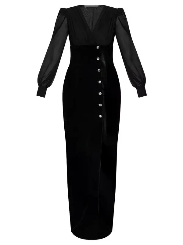 Alessandra Rich Jewel-button Velvet Dress - Black
