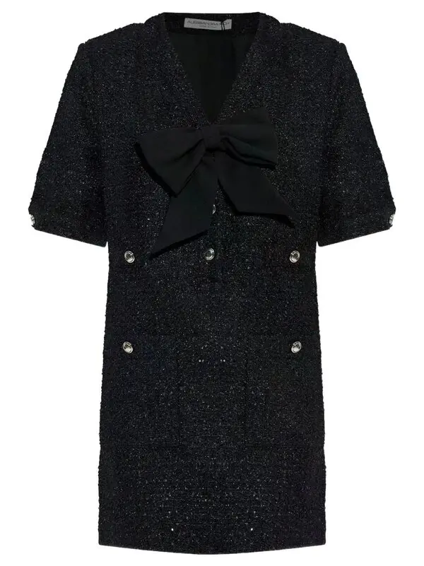 Alessandra Rich Bow-embellished Tweed Mini Dress - Black