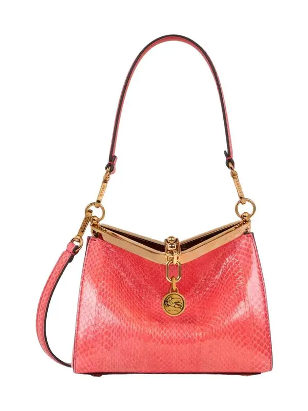 Etro Vela Snakeskin Clasp Shoulder Bag - Red