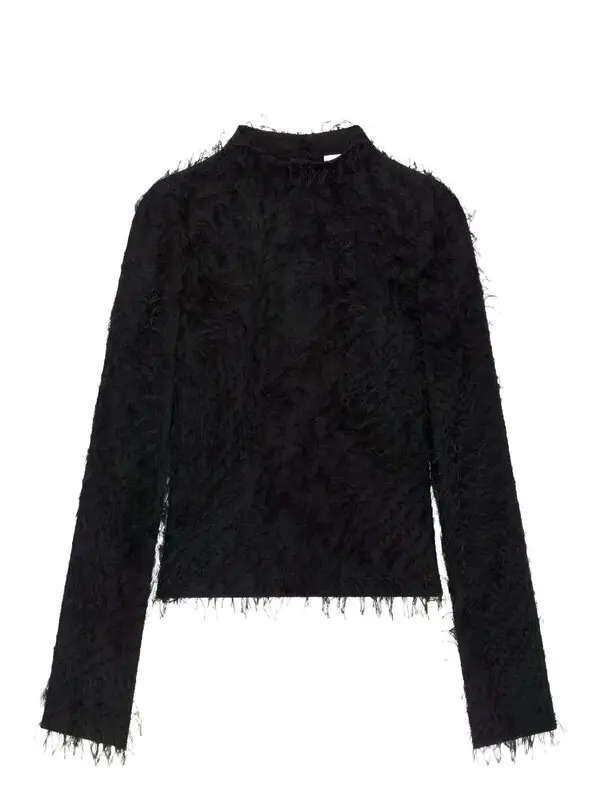 COURREGES Feather-embellished Long-sleeve Top - Black